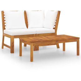 3-tlg. Garten-Lounge-Set，Gartenmöbel-Set mit Creme Kissen Akazie Massivholz vidaXL