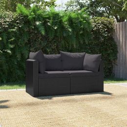 2-tlg. Garten-Sofagarnitur，Gartenmöbel-Set mit Auflagen Poly Rattan Schwarz vidaXL