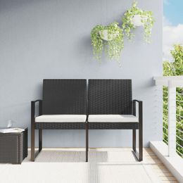 Gartenbank 2-Sitze Doppelsitzbankr mit Kissen Schwarz PP-Rattan vidaXL