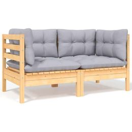Bonnevie - 2-Sitzer-Gartensofa,Lounge-Sofa mit Grauen Kissen Massivholz Kiefer vidaXL
