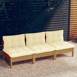 3-Sitzer-Gartensofa,Lounge-Sofa mit Creme Kissen Massivholz Kiefer vidaXL