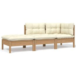 3-tlg. Garten-Lounge-Set,Gartenmöbel-Set mit Creme Kissen Massivholz Kiefer vidaXL