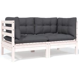 2-Sitzer-Gartensofa，Lounge-Sofa mit Kissen Weiß Massivholz Kiefer vidaXL