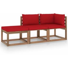 3-tlg. Garten-Lounge-Set，Gartenmöbel-Set aus Paletten mit Kissen Kiefernholz vidaXL