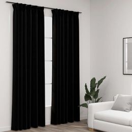 2er-Set Verdunkelungsvorhänge，Verdunkelung Gardinen Haken Leinenoptik Schwarz 140x245cm vidaXL