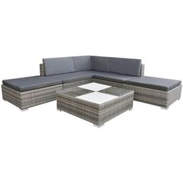 6-tlg. Garten-Lounge-Set，Gartenmöbel-Set mit Kissen Poly Rattan Grau vidaXL