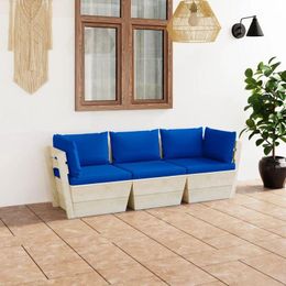 Garten-Palettensofa 3-Sitzer mit Kissen Fichtenholz Vidaxl Blau