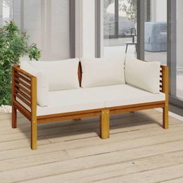 2-Sitzer-Gartensofa，Lounge-Sofa mit Creme Kissen Massivholz Akazie vidaXL