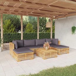 7-tlg. Garten-Lounge-Set，Gartenmöbel-Set mit Kissen Massivholz Teak vidaXL