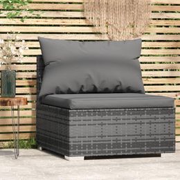 Bonnevie - Garten-Mittelsofa mit Kissen,Gartensofa Grau Poly Rattan vidaXL