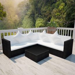 4-tlg. Garten-Lounge-Set，Gartenmöbel-Set mit Auflagen Poly Rattan Schwarz vidaXL