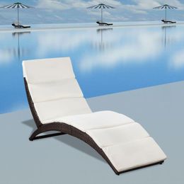 Klappbare Sonnenliege,Liegestuhl mit Auflage Poly Rattan Braun vidaXL