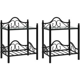 Bonnevie - 2er-Set Nachttische,Beistelltische Stahl und Hartglas 45 x 30,5 x 60 cm Schwarz vidaXL