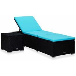 Sonnenliege,Liegestuhl mit Auflage und Teetisch Poly Rattan Blau vidaXL