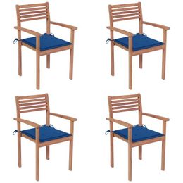 Gartenstühle 4 Stk. mit Königsblauen Kissen Massivholz Teak Vidaxl Blau