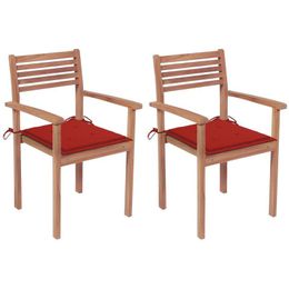 Gartenstühle 2 Stk. mit Roten Kissen Massivholz Teak Vidaxl Rot