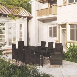 9-tlg. Garten-Essgruppe,Gartenmöbel Set mit Kissen Poly Rattan Schwarz vidaXL