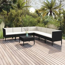 8-tlg. Garten-Lounge-Set，Gartenmöbel-Set mit Auflagen Poly Rattan Schwarz vidaXL