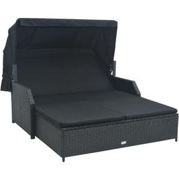 2-Personen-Sonnenliege，Liegestuhl mit Sonnendach Poly Rattan Schwarz vidaXL