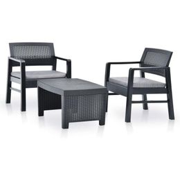 3-tlg. Garten-Lounge-Set，Gartenmöbel-Set Kunststoff Anthrazit vidaXL