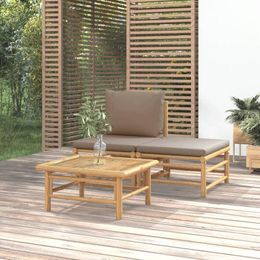 3-tlg. Garten-Lounge-Set,Gartenmöbel-Set mit Taupe Kissen Bambus vidaXL