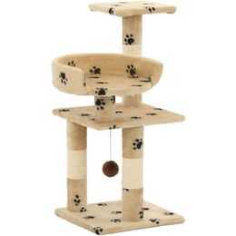 Katzen-Kratzbaum mit Sisal-Säulen 65 cm Pfoten-Aufdruck Beige vidaXL77956