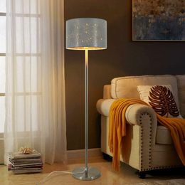 ZMH Stehlampe Wohnzimmer Modern Stehleuchte - Standleuchte aus Stoff Lampenschirm im Grau Gold Stern Design 144cm Standlampe aus Metall mit E27