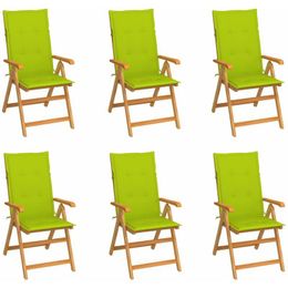 Gartenstühle 6 Stk. Gartensessel mit Hellgrünen Kissen Massivholz Teak vidaXL