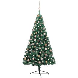 Künstlicher Halber Weihnachtsbaum,Kunstbaum mit LEDs & Kugeln Grün 180 cm vidaXL