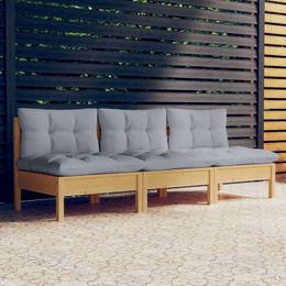 3-Sitzer-Gartensofa mit Grauen Kissen Massivholz Kiefer vidaXL513160