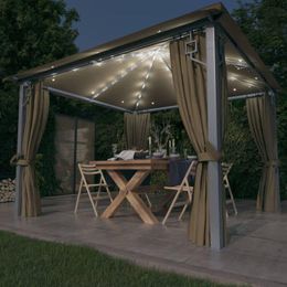 Pavillon mit Vorhängen & LED-Lichterkette 300x300 cm Taupe Alu vidaXL808813