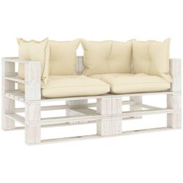 Garten-Palettensofa 2-Sitzer mit Creme-Kissen Holz Vidaxl Creme