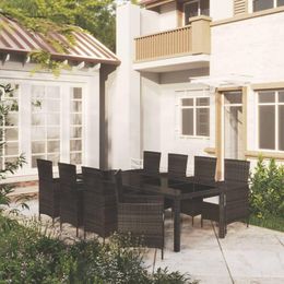 9-tlg. Garten-Essgruppe mit Kissen Poly Rattan Schwarz vidaXL674069