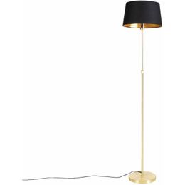 Qazqa Stehlampe Gold / Messing mit schwarzem Schirm 35 cm verstellbar - Parte - Schwarz