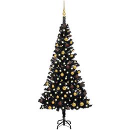Künstlicher Weihnachtsbaum，Kunstbaum mit LEDs & Kugeln Schwarz 180 cm PVC vidaXL