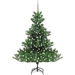 Künstlicher Weihnachtsbaum,Kunstbaum Nordmann led & Kugeln Grün 240 cm vidaXL