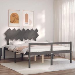 Seniorenbett mit Kopfteil Grau Kingsize Massivholz Vidaxl Grau