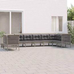 9-tlg. Garten-Lounge-Set,Gartenmöbel-Set mit Kissen Grau Poly Rattan vidaXL