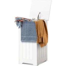 GOPLUS Wäschetruhe mit Deckel, Wäschekorb Holz weiß, Wäschesammler Wäschesack Wäschebox für Schlafzimmer Badezimmer