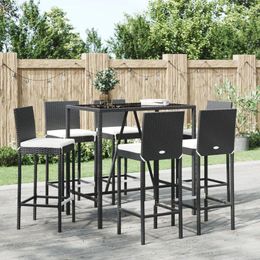 7-tlg. Gartenbar-Set，Gartenmöbel Set mit Kissen Schwarz Poly Rattan vidaXL