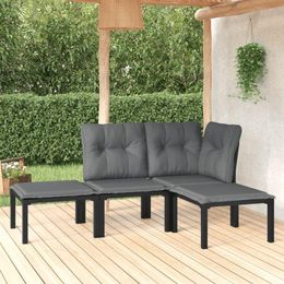 4-tlg. Garten-Lounge-Set，Gartenmöbel-Set Schwarz und Grau Poly Rattan vidaXL