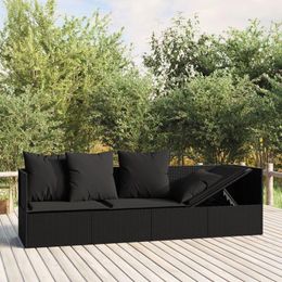 Outdoor-Loungebett mit Kissen Schwarz Poly Rattan vidaXL603646