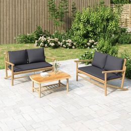 2-tlg. Garten-Lounge-Set,Gartenmöbel-Set mit Dunkelgrauen Kissen Bambus vidaXL