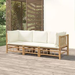 3-tlg. Garten-Lounge-Set，Gartenmöbel-Set mit Cremeweißen Kissen Bambus vidaXL