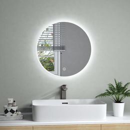 Badspiegel mit Beleuchtung Rund led Wandspiegel Badezimmerspiegel mit Touch und kaltweißes Licht 50cm - S'afielina