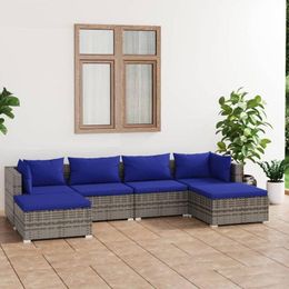 6-tlg. Garten-Lounge-Set,Gartenmöbel-Set mit Kissen Poly Rattan Grau vidaXL