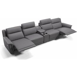 Sofanella Leder 4-Sitzer Kinosofa MALITO Schwarz 386 x 101 x 98 cm - Schwarz