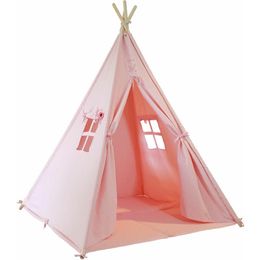 SUNNY Alba Tipizelt für Kinder in Rosa Indianer / Tipi / Wigwam Zelt mit Boden für Kinderzimmer Spielzelt aus Baumwolle 120x120 cm - Rosa