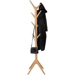 WOLTU Kleiderständer mit 8 Haken Garderobenständer Hängeregal Wäscheständer Gestell Aufhänger 180cm Höhe aus Massive Holz, Natur - natur
