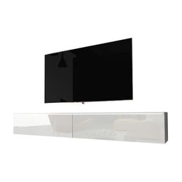 Selsey - TV-Lowboard kane in Weiß Matt/Weiß Hochglanz, hängend/stehend, modern, 2 Klappen, weiße LED-Beleuchtung, 180 cm